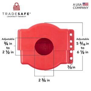 TRADESAFE Gate Valve Lockout - Red Valve Lockout Device, Lockout Tagout Valve Adjustable for 1 inch to 6-1/2 inch Diameter Valve Handles, Industrial Grade Polypropylene