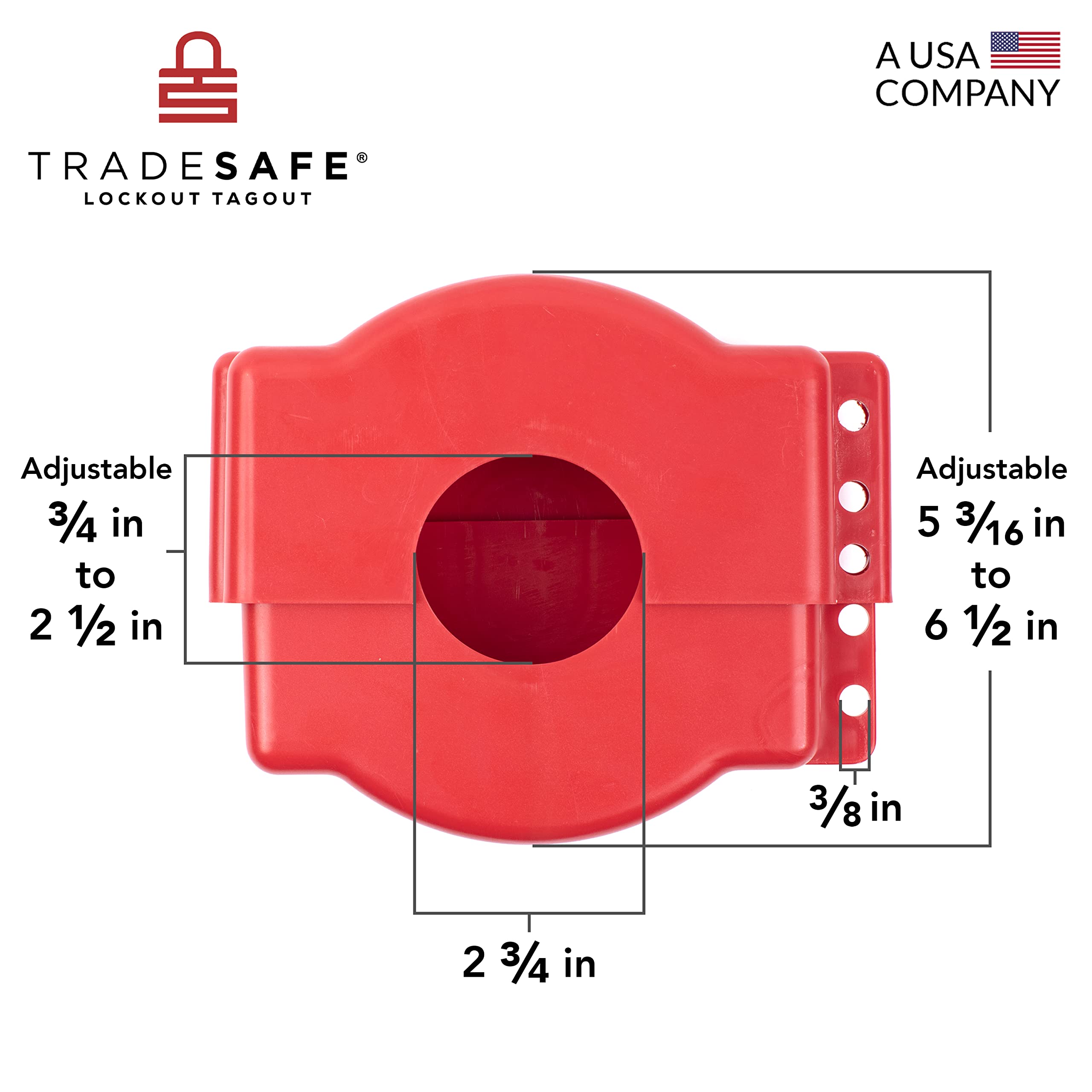 TRADESAFE Gate Valve Lockout - Red Valve Lockout Device, Lockout Tagout Valve Adjustable for 1 inch to 6-1/2 inch Diameter Valve Handles, Industrial Grade Polypropylene