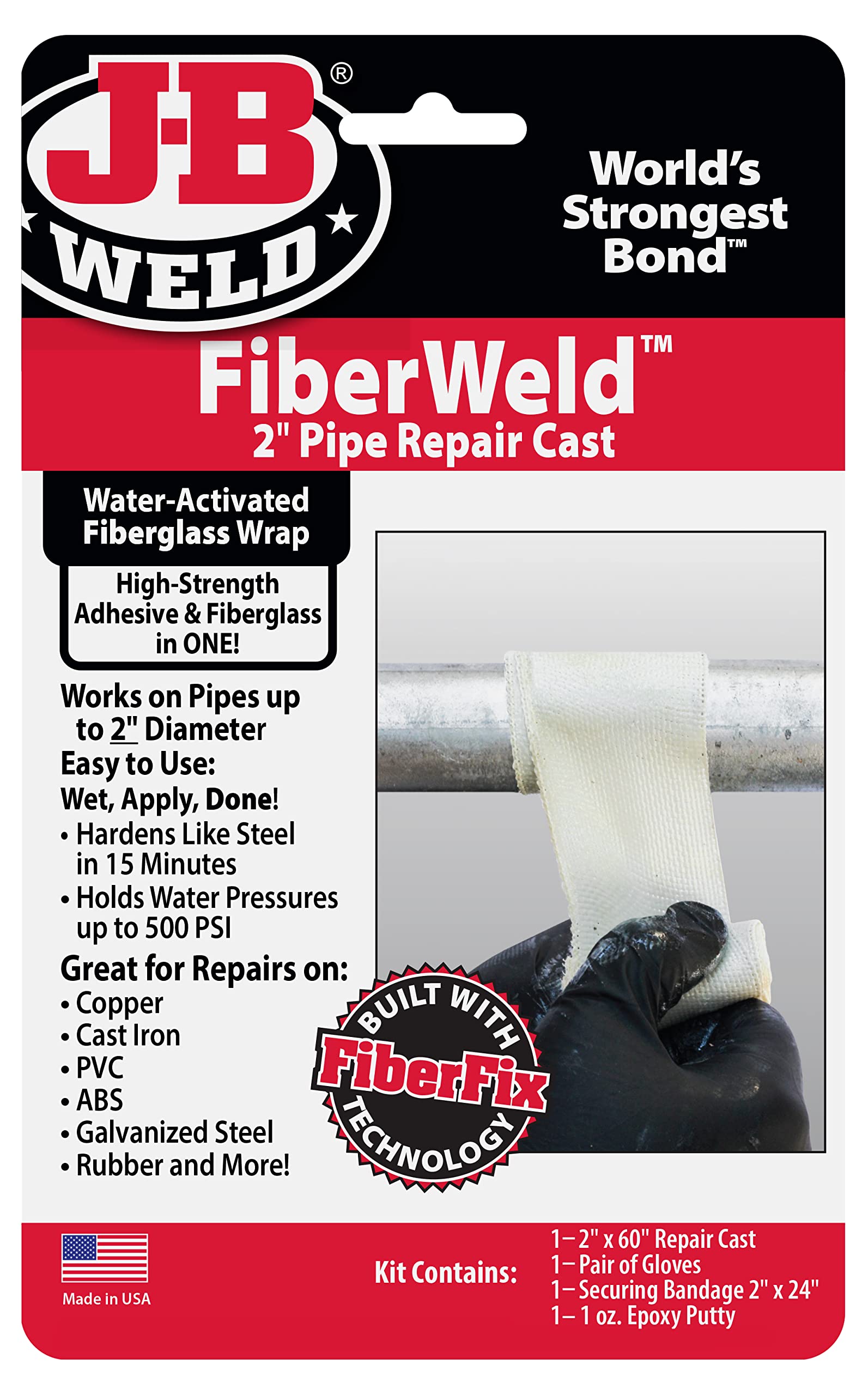 J-B Weld FiberWeld 2” Pipe Repair Cast 2x60 Inch - High Strength Adhesive Fiberglass Wrap - White (38260)