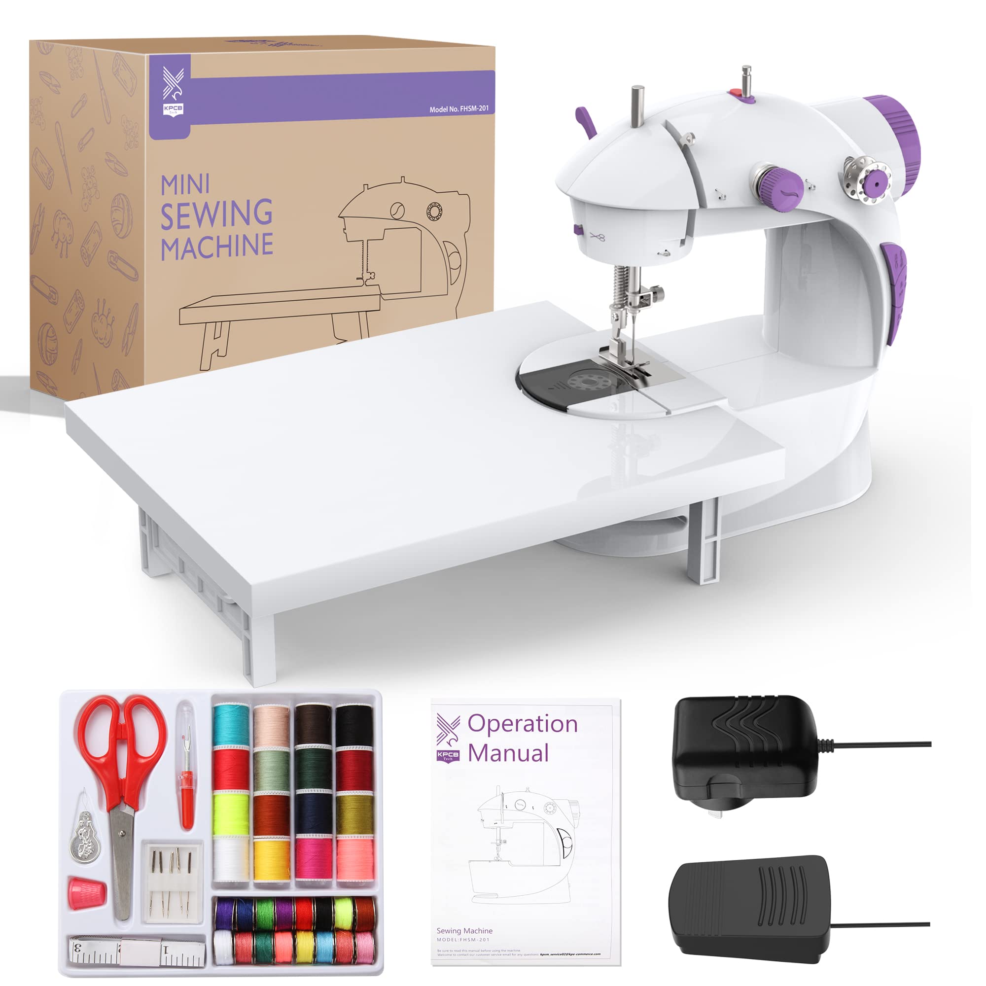 Mini Sewing Machine with 42PCS Sewing Kit, Foot Pedal, Adapter (Purple)