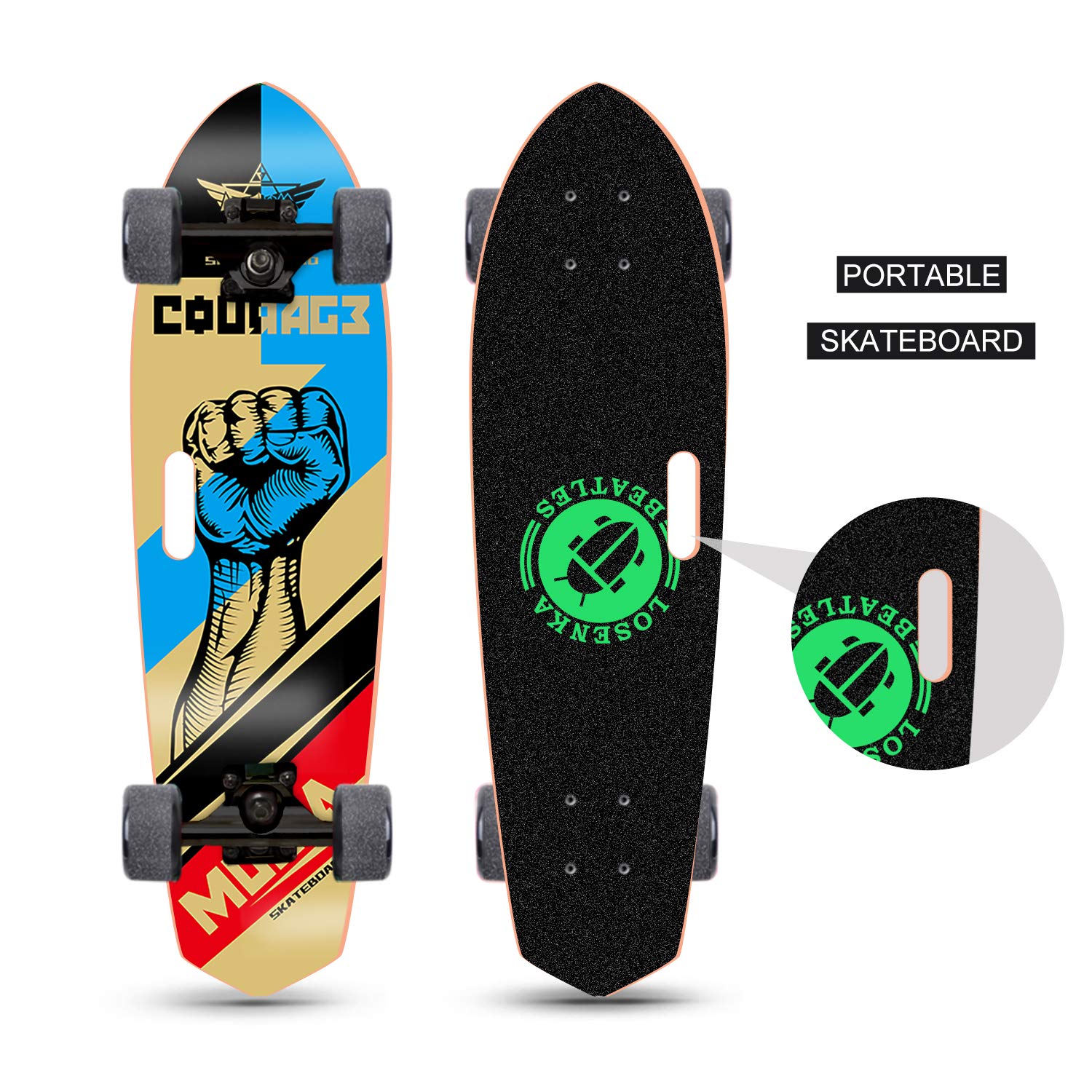 LOSENKA 28 inch Mini Cruiser Skateboard Cruiser | Canadian Maple Deck - Designed for Kids, Teens and Adults (Persistence Pro)