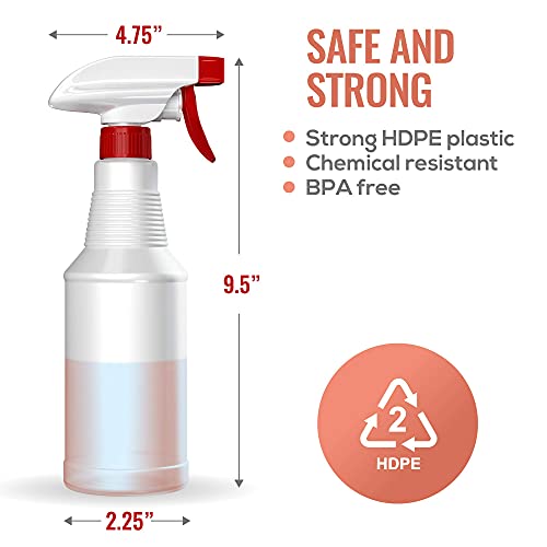 LiBa Spray Bottles (4 Pack,16 Oz), Refillable Empty Spray Bottles for Cleaning Solutions, Hair Spray, Watering Plants, Superior Flex Nozzles, Squirt, Mist Sprayer, Bleach/Vinegar/Rubbing Alcohol Safe