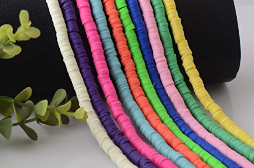 Clay Beads 10strands 6mm Vinyl Heishi Chip Disk Flat Round Loose Handmade Polymer Fimo Spacer Bead About 3200pcs Mutilcolor DIY for Jewelry Making Necklace Bracelet Finding (6mm, 10 Color Mixed)