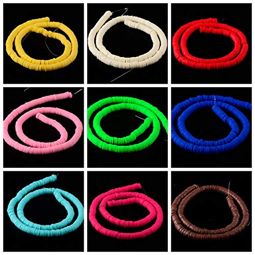 Clay Beads 10strands 6mm Vinyl Heishi Chip Disk Flat Round Loose Handmade Polymer Fimo Spacer Bead About 3200pcs Mutilcolor DIY for Jewelry Making Necklace Bracelet Finding (6mm, 10 Color Mixed)