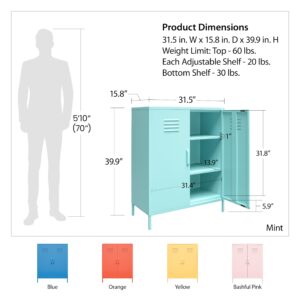 Novogratz Cache 2 Door Metal Locker Storage, Mint Cabinet