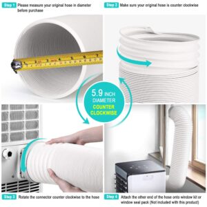 Air Conditioner Hose, Portable Exhaust Vent Hose with 5.9 Inch （6‘’） Diameter, Counterclockwise AC Hose Length to 80 Inch, Universal Replacement AC Vent Hose for LG and Many More Portable AC