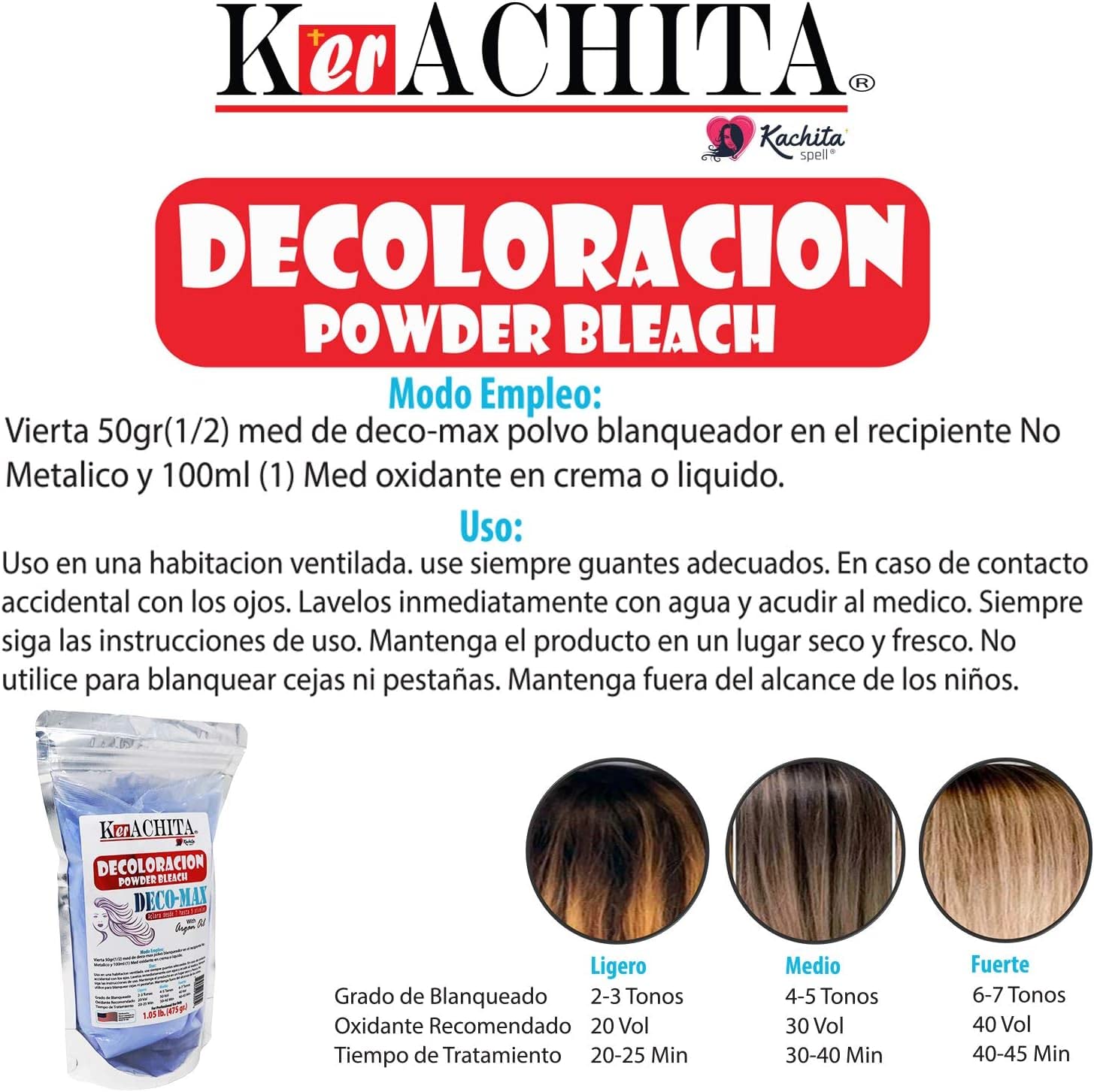 Professional Lightener for Hair Highlights, Bleaching, Highlighting, Balayage Kerachita Powder Bleach Blue Deco-Max, Decoloracion Azul en Polvo 1.10 Lb (500gr) Made in USA