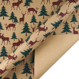 RUSPEPA Christmas Wrapping Paper, Kraft Paper - Red and Green Plaids Style Designs - 4 Rolls - 30 inches x 10 feet per Roll