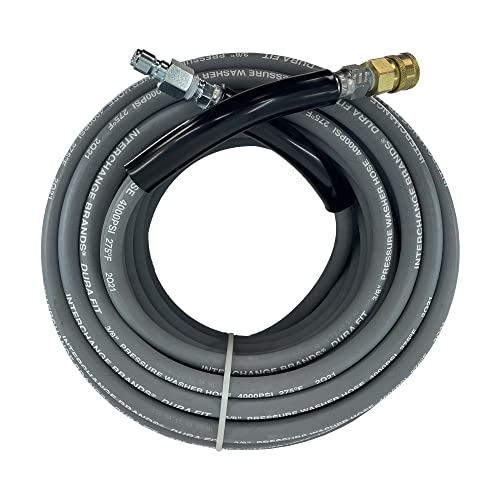 INTERCHANGE BRANDS, LLC - 3/8 In x 100ft 4000 PSI High Pressure Washer Hose Gray Non-Marking, Steel Braid, Quick Couplers, 275 Max Temp, Assembled In USA