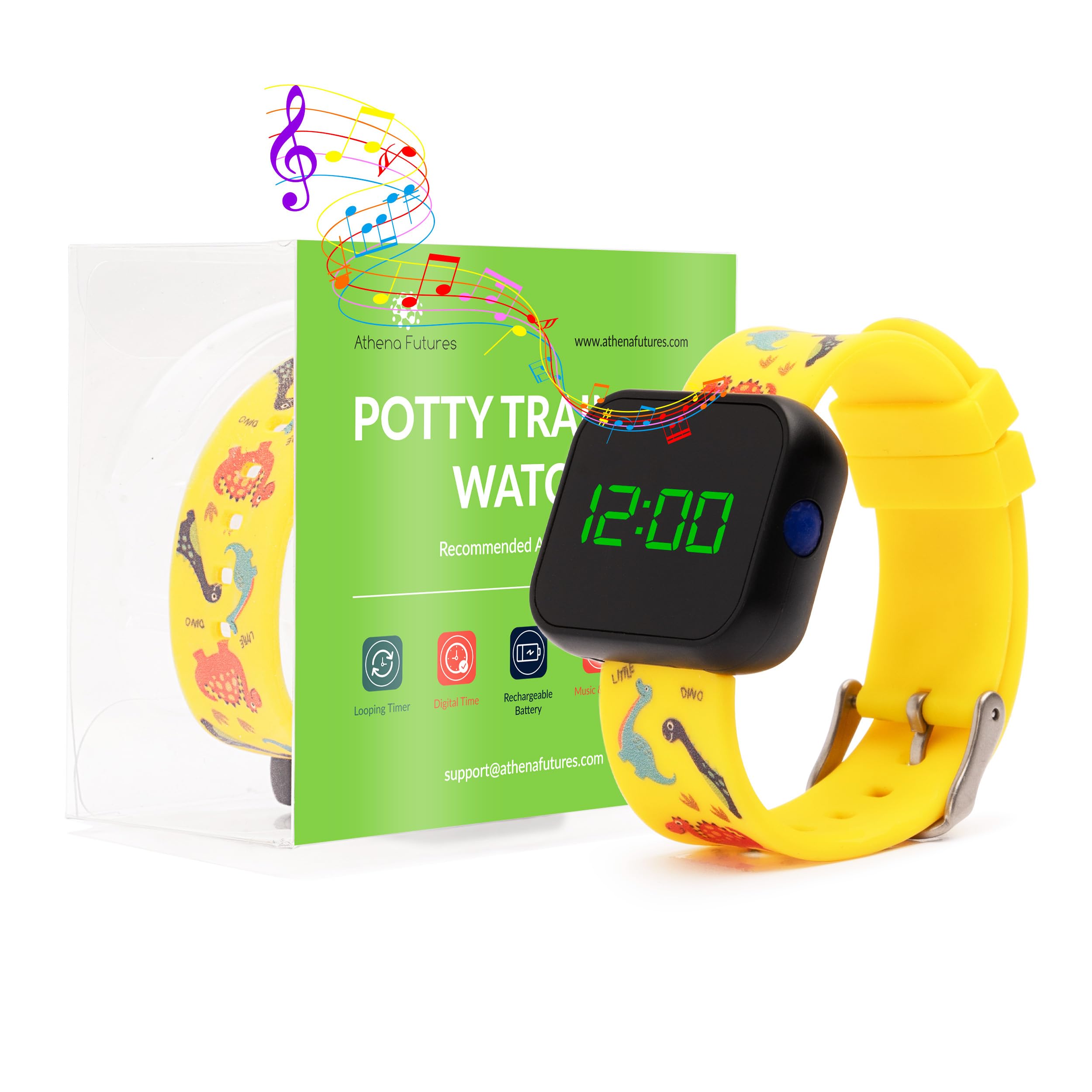 ATHENA FUTURES Potty Training Watch for Girls Boys, Flashing Lights, Music, Rechargeable, Smart Sensor, Alarm, Kids, Baby, Toddler Potty Train