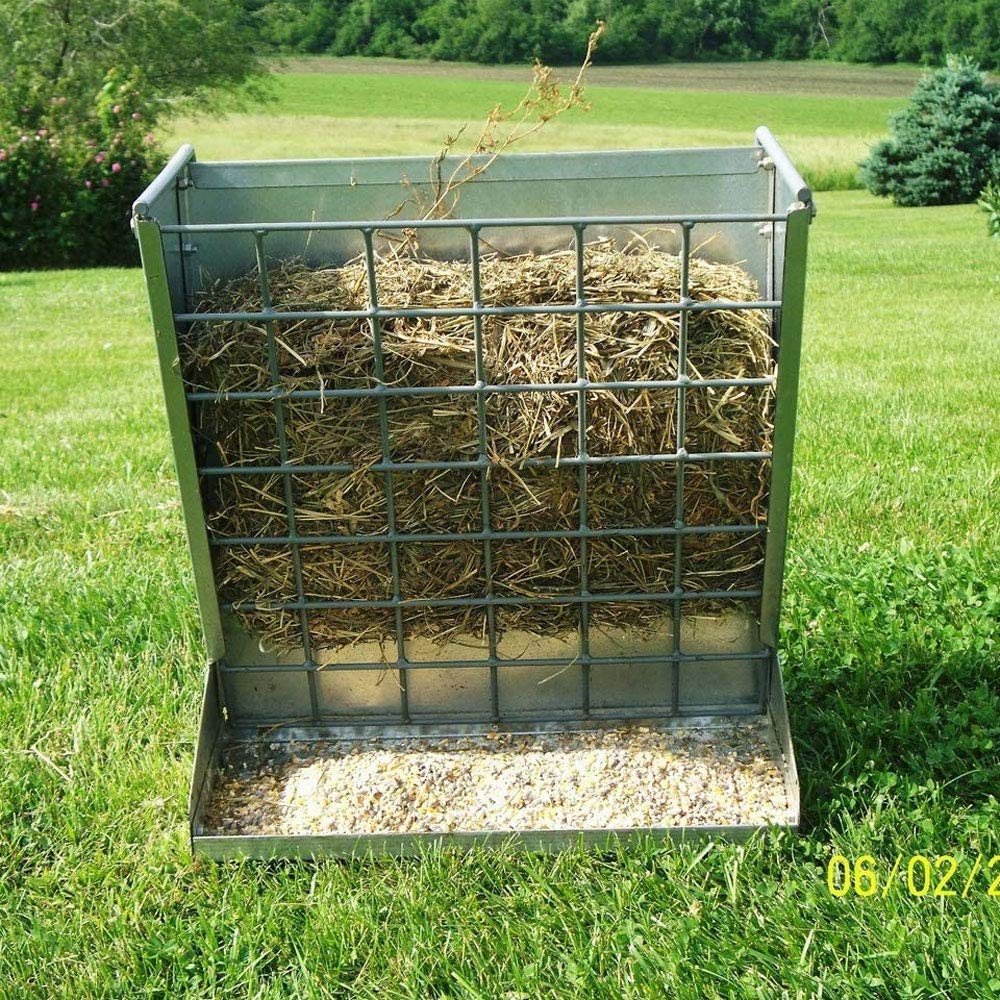 Little Giant Classic Heavy-Duty Galvanized Metal 2-in-1 Goat and Sheep Feeder (2 Pack)