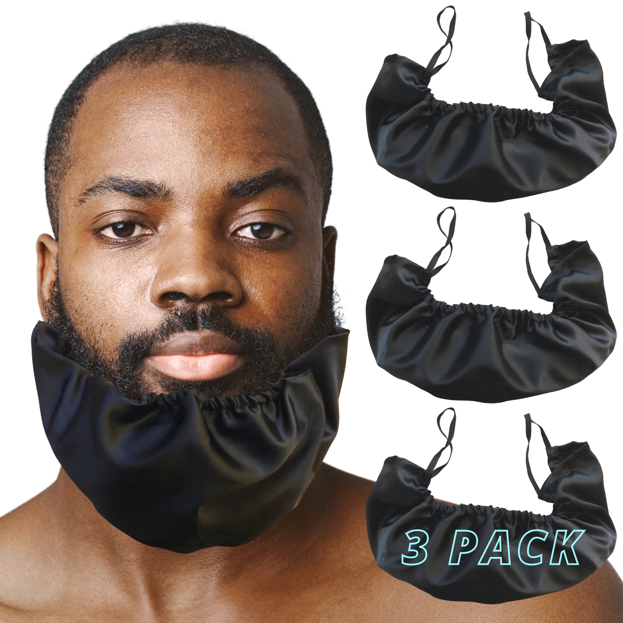 Fidelis Beard Bandana Black (3 Pack XL Size) with Laundry Storage Bag, Beard Bib Bonnet Facial Apron Caps Beard Guard Cover