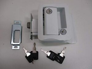 rv camper trailer white entry door handle latch keyed lock w/deadbolt / 4 keys