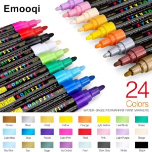 Emooqi Acrylic Paint Pens, Set of 24 Colors Paint Markers Pens for Rocks, Craft, Ceramic, Glass, Wood, Fabric, Canvas -Art Crafting Supplies