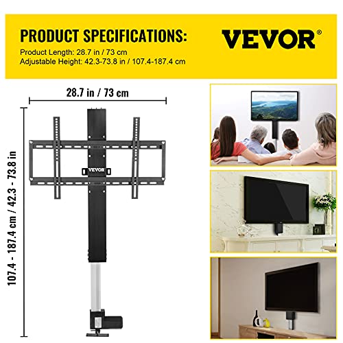 VEVOR Motorized TV Lift Stroke Length 31 Inches Motorized TV Mount Fit for Max.60 Inch TV Lift with Remote Control Height Adjustable 42-73 Inch,Load Capacity 132 Lbs