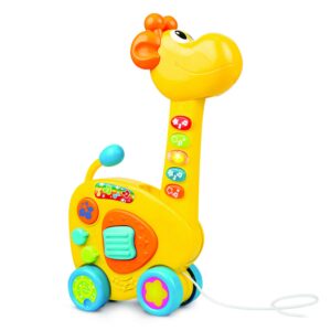 bambiya 2-in-1 pull along giraffe toy & guitar - baby musical guitar toy for animal & music lover kids with multiple play modes - push and pull activity toy - 18 month old toys for toddlers