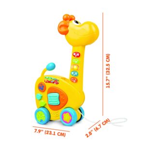 Bambiya 2-in-1 Pull Along Giraffe Toy & Guitar - Baby Musical Guitar Toy for Animal & Music Lover Kids with Multiple Play Modes - Push and Pull Activity Toy - 18 Month Old Toys for Toddlers