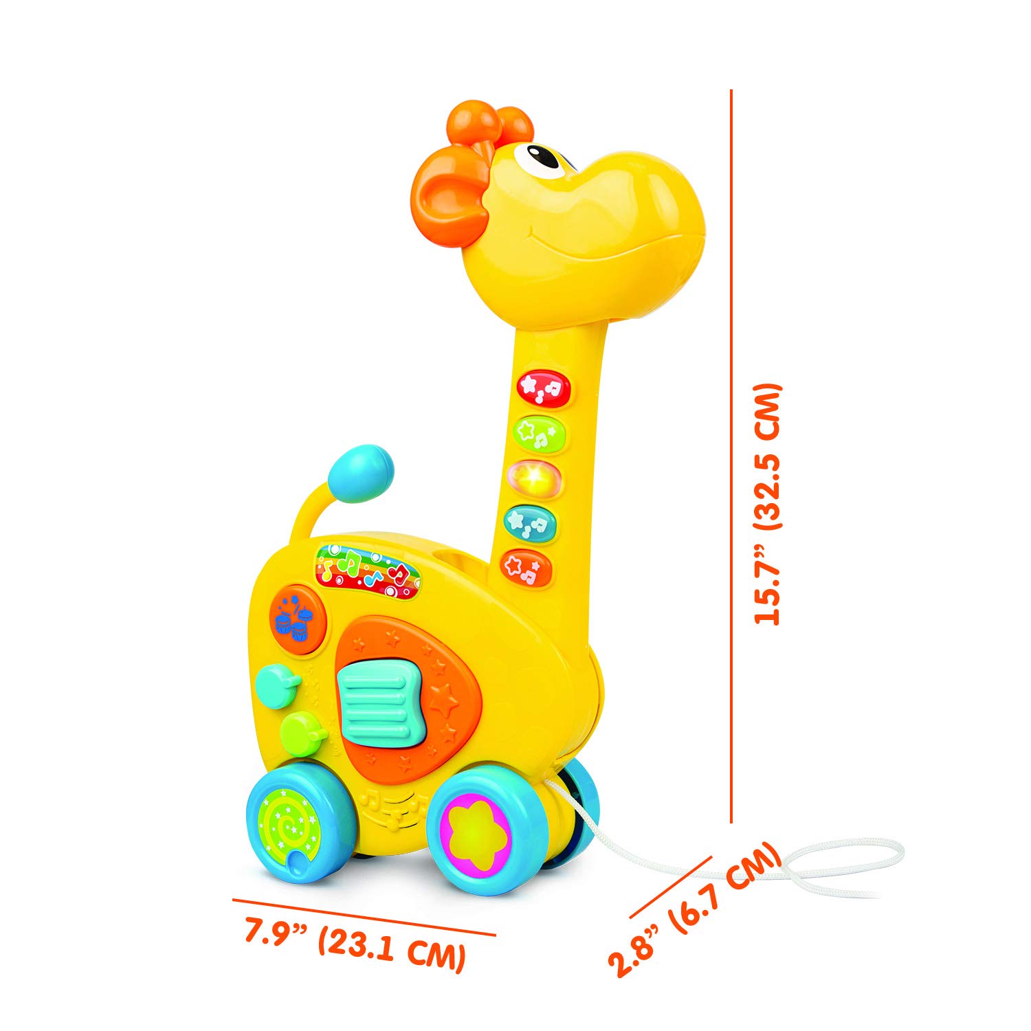 Bambiya 2-in-1 Pull Along Giraffe Toy & Guitar - Baby Musical Guitar Toy for Animal & Music Lover Kids with Multiple Play Modes - Push and Pull Activity Toy - 18 Month Old Toys for Toddlers