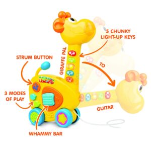 Bambiya 2-in-1 Pull Along Giraffe Toy & Guitar - Baby Musical Guitar Toy for Animal & Music Lover Kids with Multiple Play Modes - Push and Pull Activity Toy - 18 Month Old Toys for Toddlers