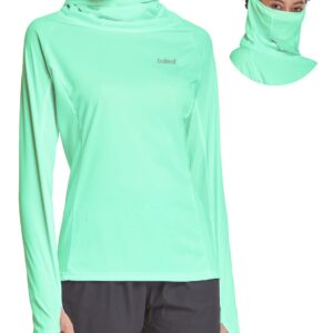 BALEAF Women's Hiking Long Sleeve Shirts with Face Cover Neck Gaiter UPF 50+ Lightweight Quick Dry SPF Fishing Running Hoddie Light Green Size M