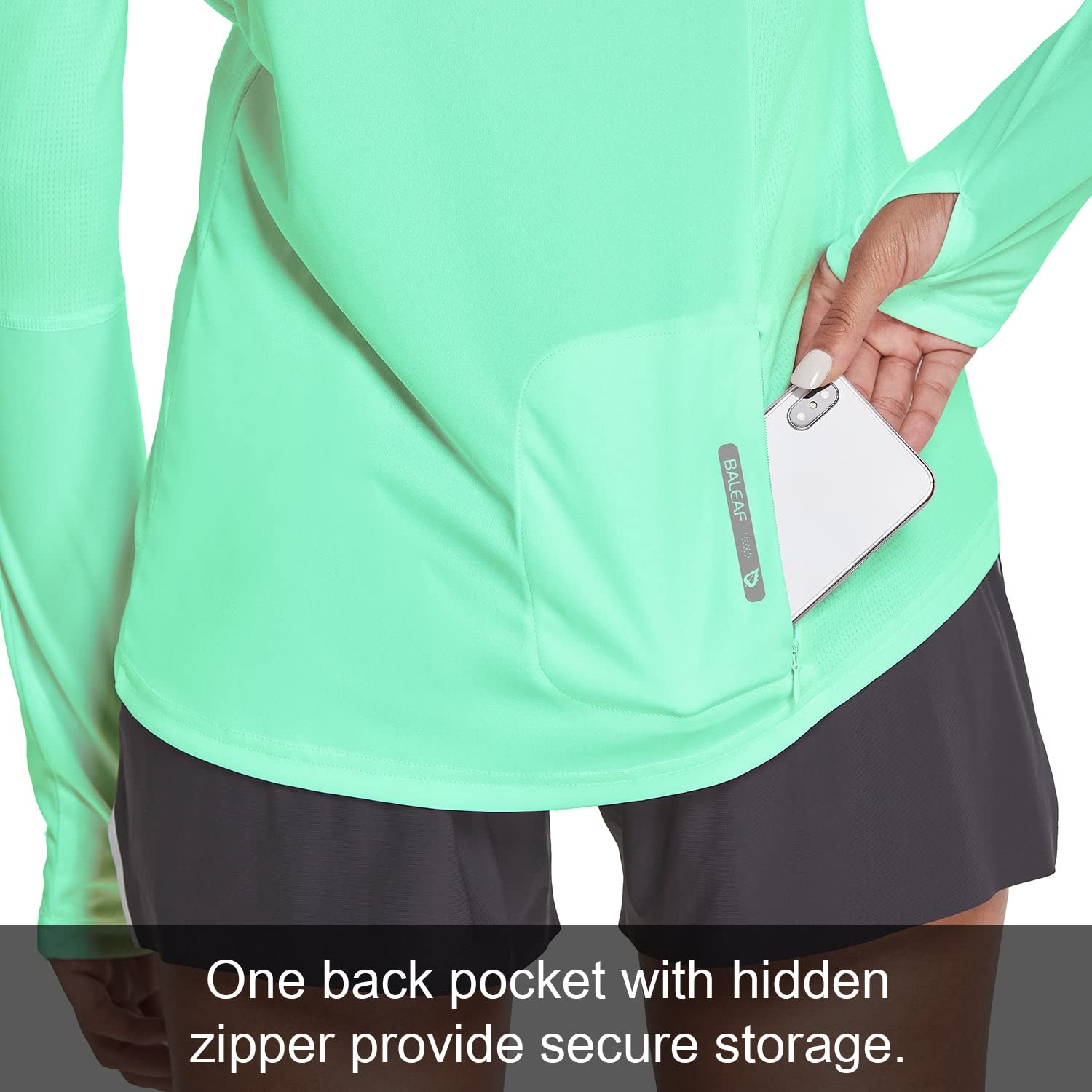 BALEAF Women's Hiking Long Sleeve Shirts with Face Cover Neck Gaiter UPF 50+ Lightweight Quick Dry SPF Fishing Running Hoddie Light Green Size M