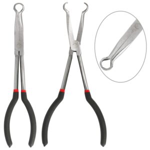 Amarine Made Long Needle Nose Pliers Set 11-inch Pliers 5-piece Set Nipper Bent Nose, Duckbill Pliers,End Cutting, Diagonal, Plug Cable Puller Reach Flat,45,90 Degree Angle, Straight,Curved Pliers