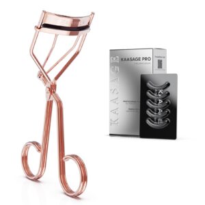 rose gold eyelash curler - ergonomic design, exquisite rose gold, 5 replaceable silicone pads & storage bag included