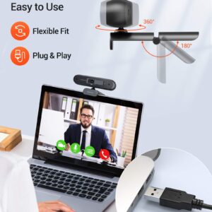 DEPSTECH Webcam with Microphone for Desktop, DW10 USB Webcam 1080P, Web Cameras for Computers, Computer Camera with Microphone for PC, Desktop, Laptop, Streaming Webcam with Cover Slide & Tripod