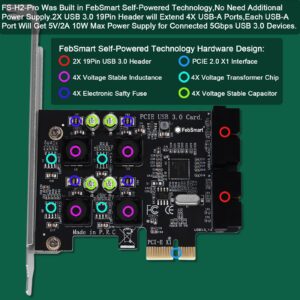 FebSmart 2X 19Pin USB 3.0 Header Ports PCIE USB 3.0 5Gbps Expansion Card for Windows and Linux Desktop PCs, Built in FebSmart Self-Powered Technology, No Need Additional Power Supply (FS-H2-Pro)