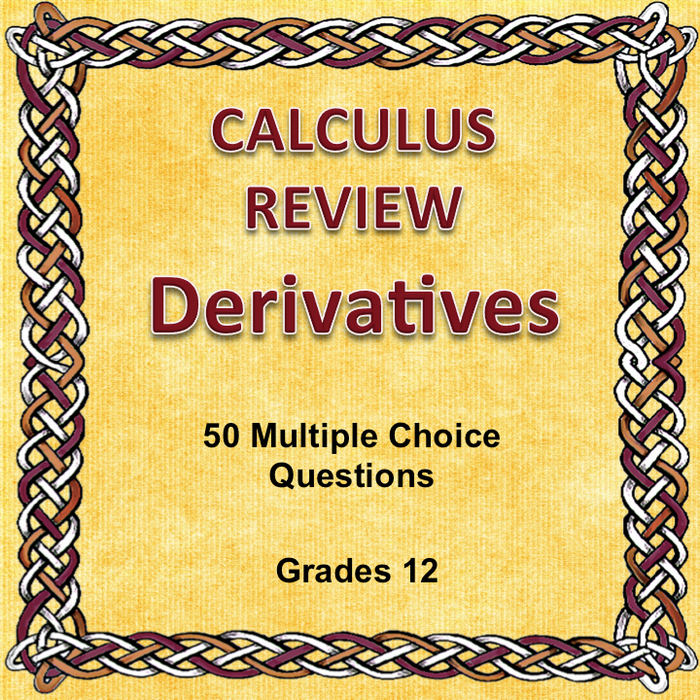 Digital Calculus Review Game Derivatives, 50 Multiple Choice Questions, Editable