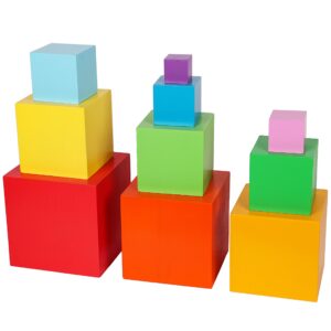 TOWO Wooden Stacking Boxes Rainbow Colours-Nesting and Sorting Cups Blocks for Toddlers-Stacking Cubes Educational Learning Toys for 2 Years Old Montessori Materials