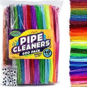 Carl & Kay 600 Pipe Cleaners & 74 Googly Eyes - Chenille Stems Pipe Cleaners Craft - Colorful Pipe Cleaners for Crafts - Colored Pipe Cleaners for Kids - Bulk Pipe Cleaners - Soft Fuzzy Chenille Stems