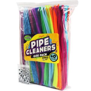 Carl & Kay 600 Pipe Cleaners & 74 Googly Eyes - Chenille Stems Pipe Cleaners Craft - Colorful Pipe Cleaners for Crafts - Colored Pipe Cleaners for Kids - Bulk Pipe Cleaners - Soft Fuzzy Chenille Stems