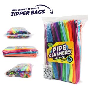 Carl & Kay 600 Pipe Cleaners & 74 Googly Eyes - Chenille Stems Pipe Cleaners Craft - Colorful Pipe Cleaners for Crafts - Colored Pipe Cleaners for Kids - Bulk Pipe Cleaners - Soft Fuzzy Chenille Stems