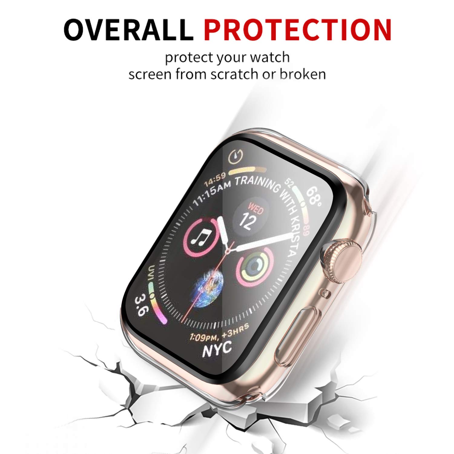 Smiling Case Compatible with Apple Watch SE 2023/Series 6/SE/Series 5/Series 4 44mm with Built in Tempered Glass Screen Protector, Overall Protective Hard PC Case Ultra-Thin Cover- Clear