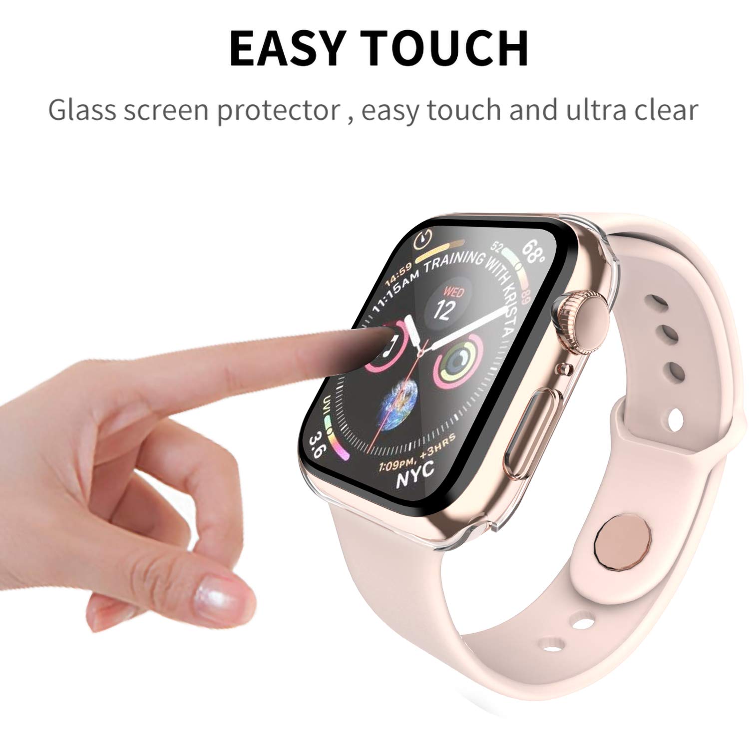 Smiling Case Compatible with Apple Watch SE 2023/Series 6/SE/Series 5/Series 4 44mm with Built in Tempered Glass Screen Protector, Overall Protective Hard PC Case Ultra-Thin Cover- Clear