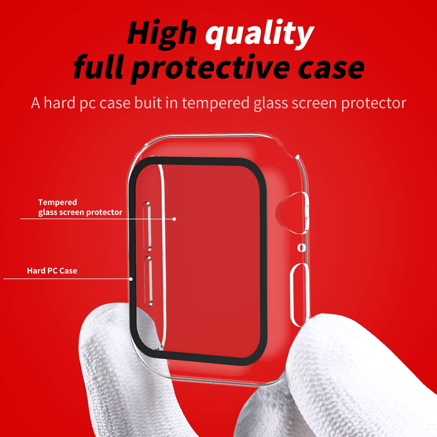 Smiling Case Compatible with Apple Watch SE 2023/Series 6/SE/Series 5/Series 4 44mm with Built in Tempered Glass Screen Protector, Overall Protective Hard PC Case Ultra-Thin Cover- Clear