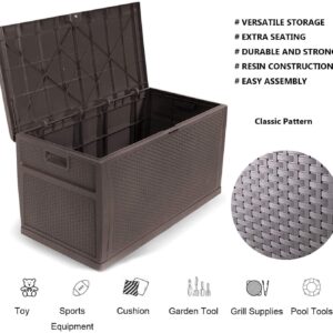 YIGUO Deck Box Outdoor Resin Patio Storage Container 120 Gallon,Easy Placement Large Storage Box Garden Backyard Patio Furniture,Brown