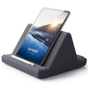 lamicall tablet pillow stand, soft pad for lap - tablet holder dock for bed with 6 viewing angles, compatible with ipad pro 9.7, 10.5, 11, 12.9 air mini, kindle, galaxy tab, e-reader, dark gray