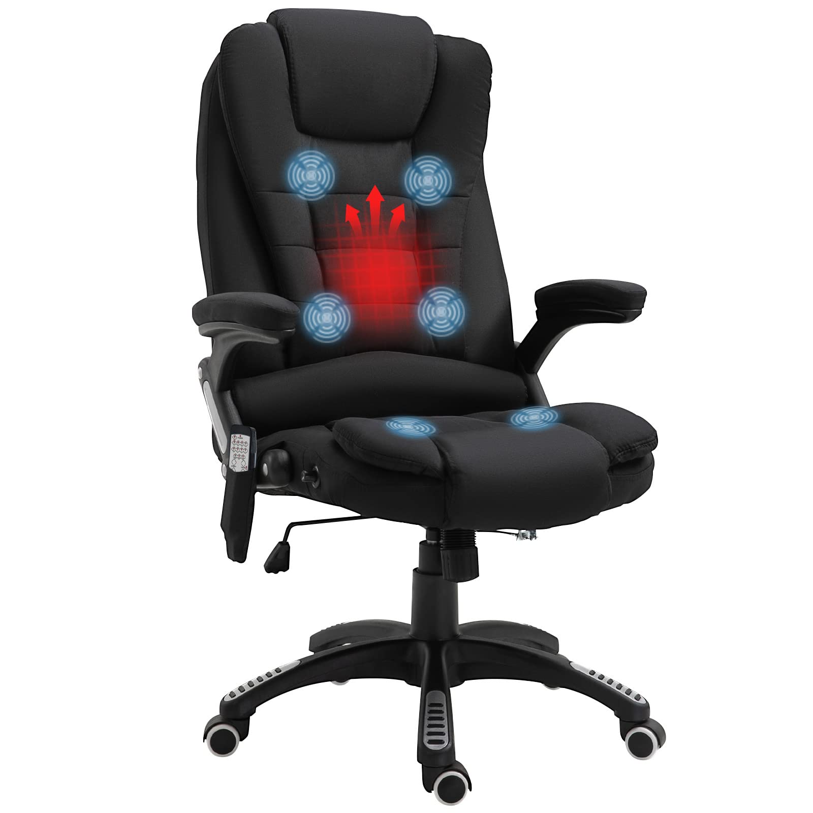 Vinsetto 6 Point Vibration Massage Office Chair with Heat, High Back Executive Office Chair with Padded Armrests, Linen Reclining Computer Chair, Black