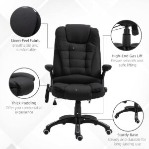 Vinsetto 6 Point Vibration Massage Office Chair with Heat, High Back Executive Office Chair with Padded Armrests, Linen Reclining Computer Chair, Black