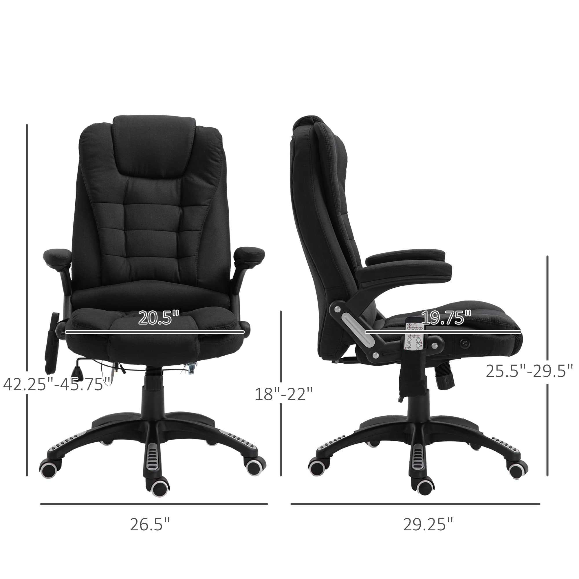 Vinsetto 6 Point Vibration Massage Office Chair with Heat, High Back Executive Office Chair with Padded Armrests, Linen Reclining Computer Chair, Black