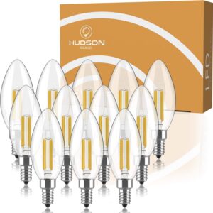 dimmable e12 led candelabra bulb set - 4w, 40w equivalent - 2700kwarm light vintage style candle lightbulb for chandelier, ceiling fan, sconce, desk lamp or porch lights torpedo top (pack of 12)