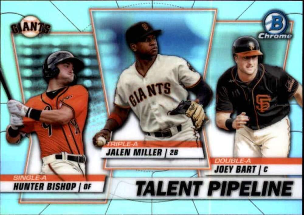 2020 Bowman Chrome Talent Pipeline Trios #TP-SFG Hunter Bishop/Joey Bart/Jalen Miller San Francisco Giants RC Rookie MLB Baseball Trading Card