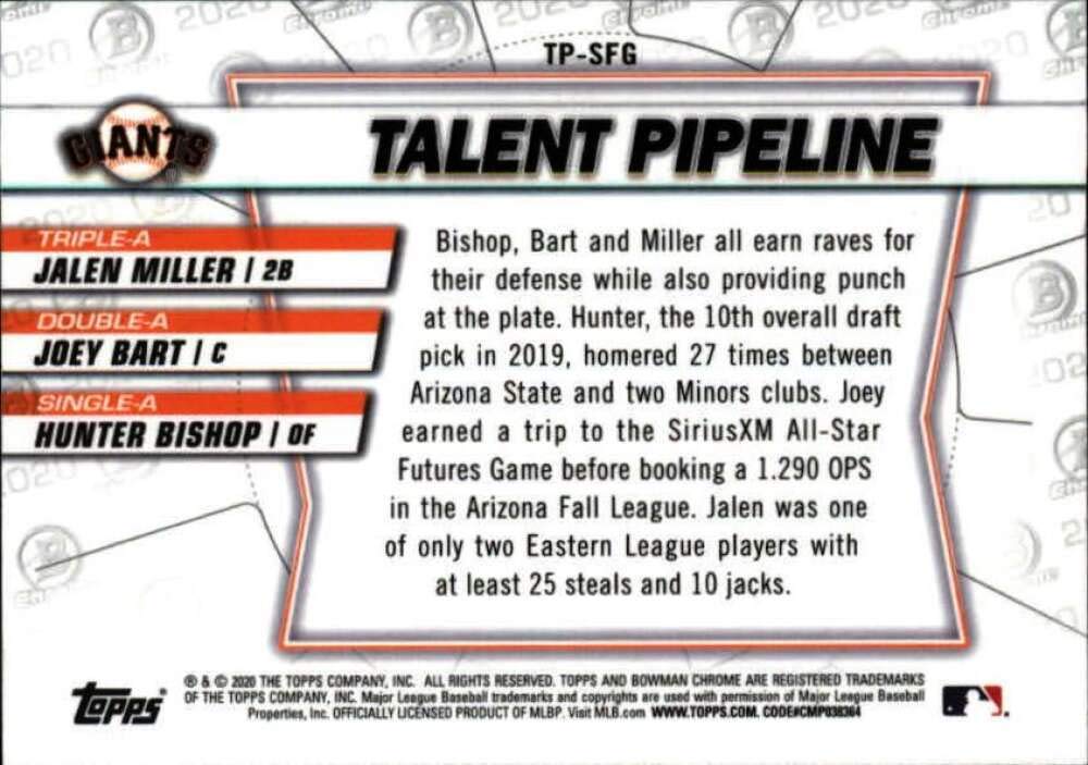 2020 Bowman Chrome Talent Pipeline Trios #TP-SFG Hunter Bishop/Joey Bart/Jalen Miller San Francisco Giants RC Rookie MLB Baseball Trading Card