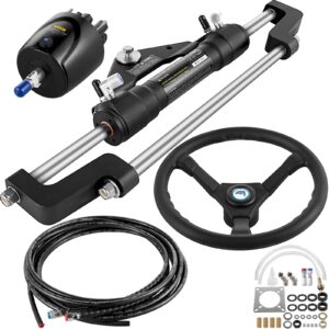 vevor hydraulic steering for boats, 300hp outboard steering system kit with helm pump, cylinder, steering wheel and hose