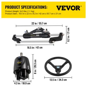 VEVOR Hydraulic Steering for Boats, 300HP Outboard Steering System Kit with Helm Pump, Cylinder, Steering Wheel and Hose