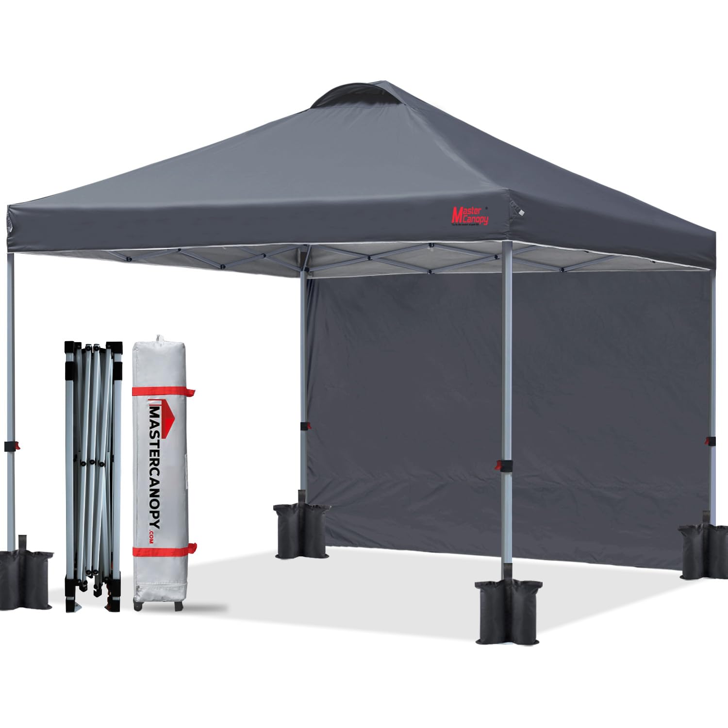 MASTERCANOPY Durable Pop-up Canopy Tent with 1 Sidewall (10'x10',Dark Gray)