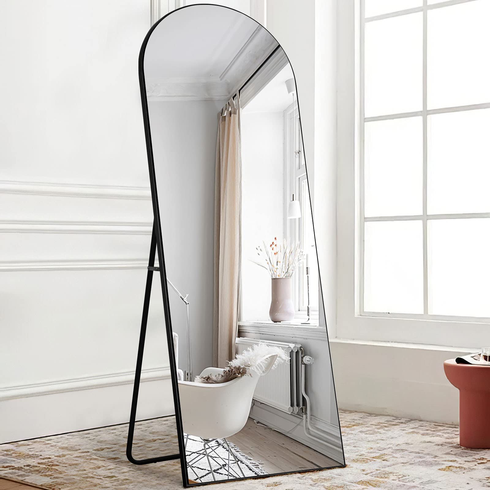 MIRUO Full Length Mirror, 59" x 20", Standing Hanging or Leaning Against Wall Floor Mirrors Body Dressing Wall-Mounted for Living Room, Bedroom with Aluminum Alloy Thin Frame, Silver.