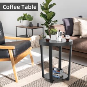 NSFRCLHO Round End Table, Tempered Glass End Table with Metal Frame, Small Coffee Table, Black Sofa Side Table for Living Room, Balcony, Bedroom